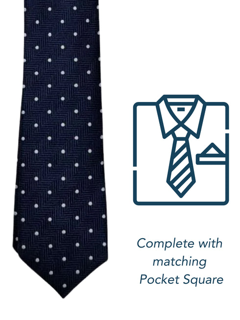Zazzi Boys Navy Dot Tie & Matching Pocket Square Set 5636-4 – Dervans ...